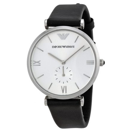 Emporio Armani Retro Silver Dial Black Leather Strap Men's Watch AR1674 ...