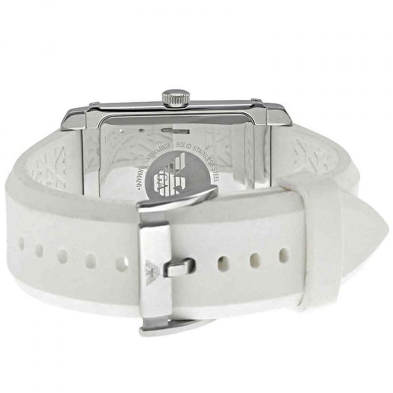Emporio Armani Ladies Classic Watch - AR0498 Rectangular White Rubber ...