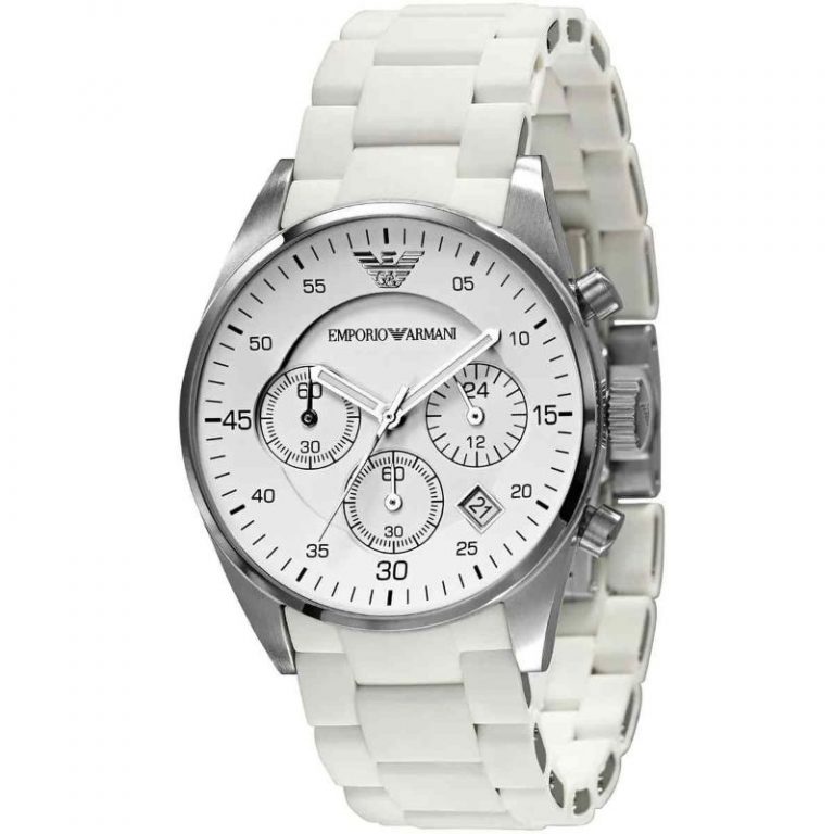 Emporio Armani Ladies Chronograph Watch - AR5867 White Dial & White ...
